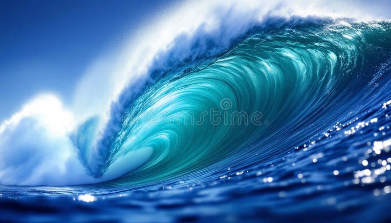 Powerful Curling Ocean Wave with Turquoise Barrel Curling Wave Stock ...