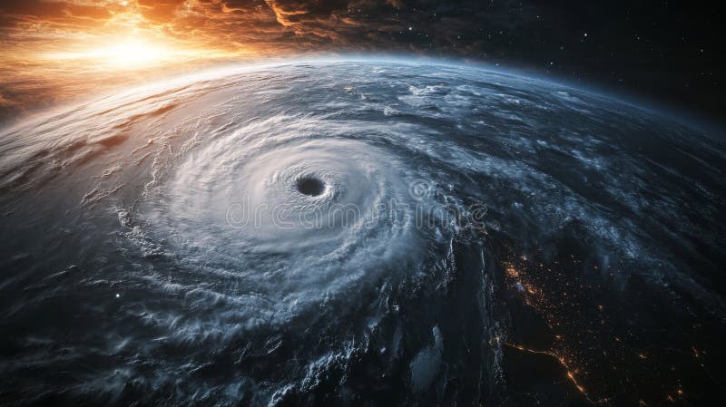 Powerful Cyclone Captured from Space at Twilight Stock Photo - Image of ...