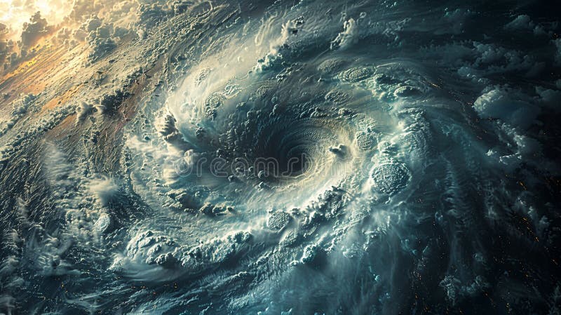 Powerful Cyclone Forming Over Ocean Waters during Sunset Stock ...