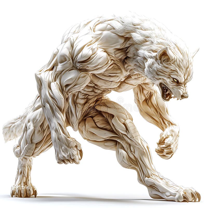 A Powerful 3D Render of a Muscular White Werewolf in a Stalking Pose ...