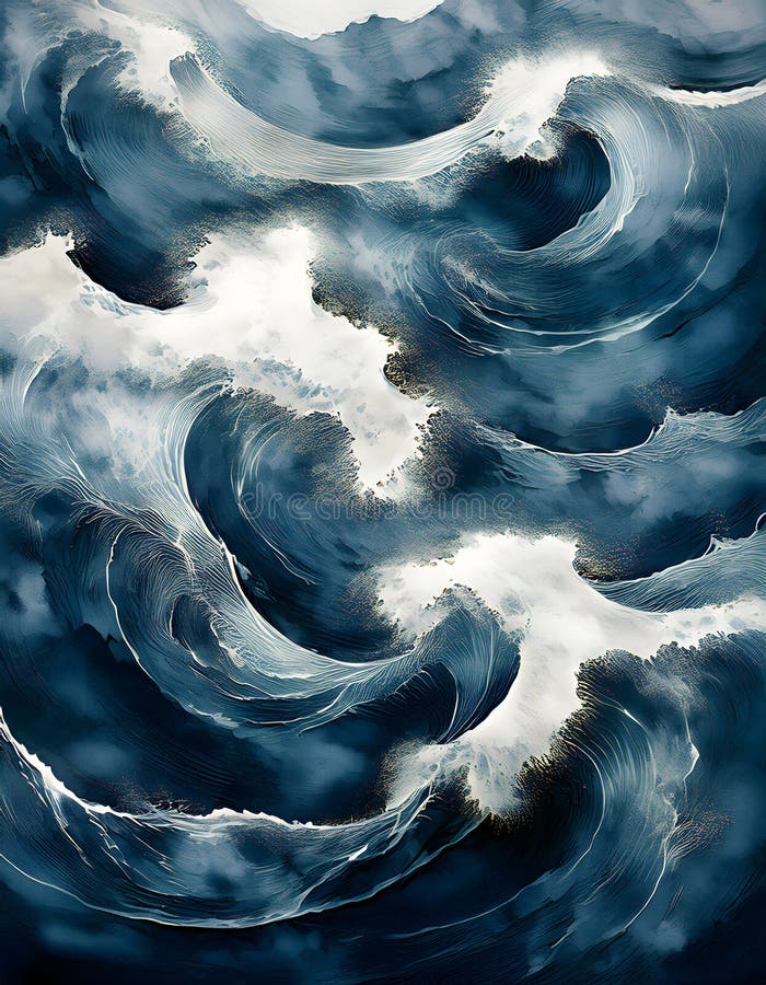 Powerful Dark Blue Ocean Waves Crash and Foam, Filling the Frame with ...