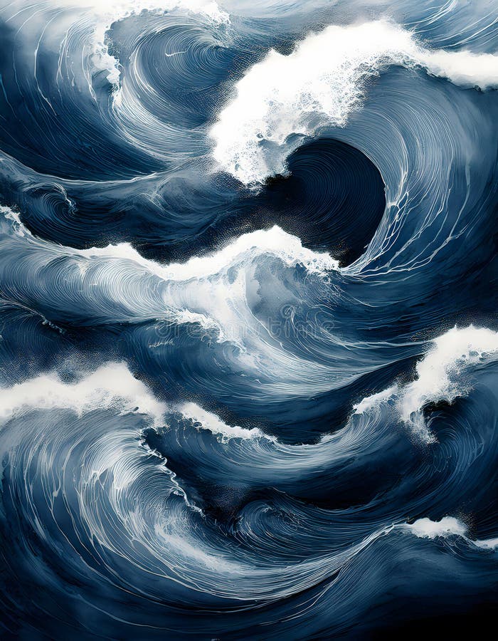 Powerful Dark Blue Ocean Waves Crash and Foam, Filling the Frame with ...