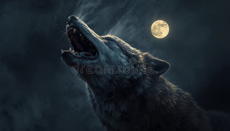 Majestic Wolf Howling at Full Moon in Night Sky Stock Illustration ...