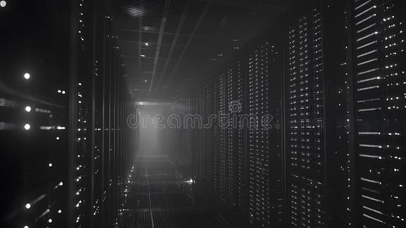 Powerful Data Center Infrastructure with Rows of Illuminated Server ...