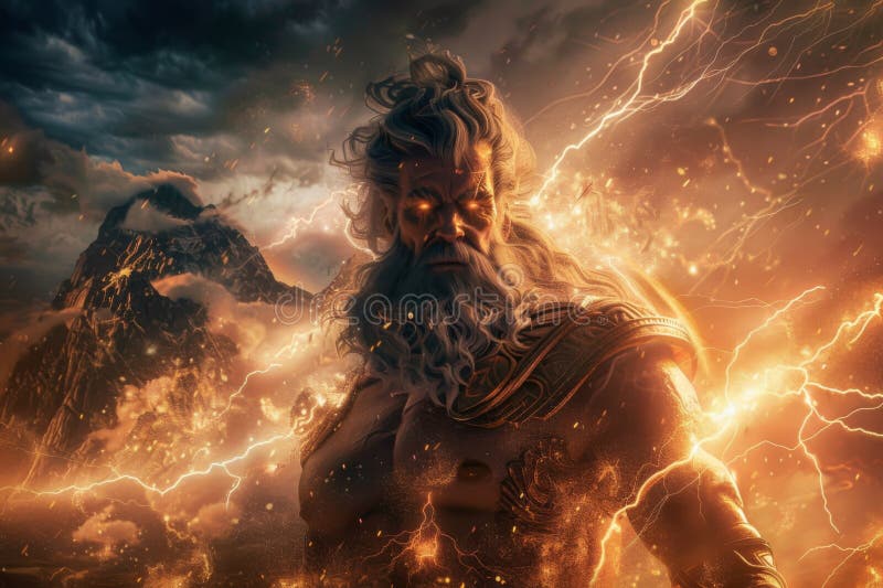 A Powerful Deity Stands Amid Storms, Wielding Thunder and Lightning in ...