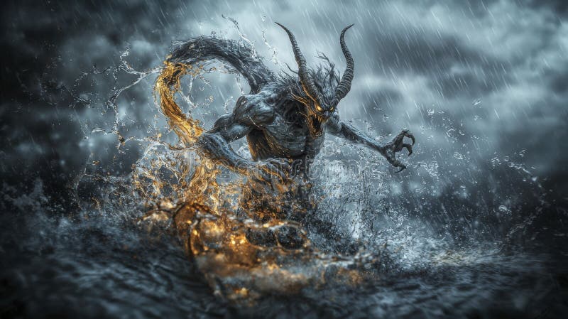 Demon of Wind and Rain Unleashed Stormy Sea Fantasy Artwork Dark ...