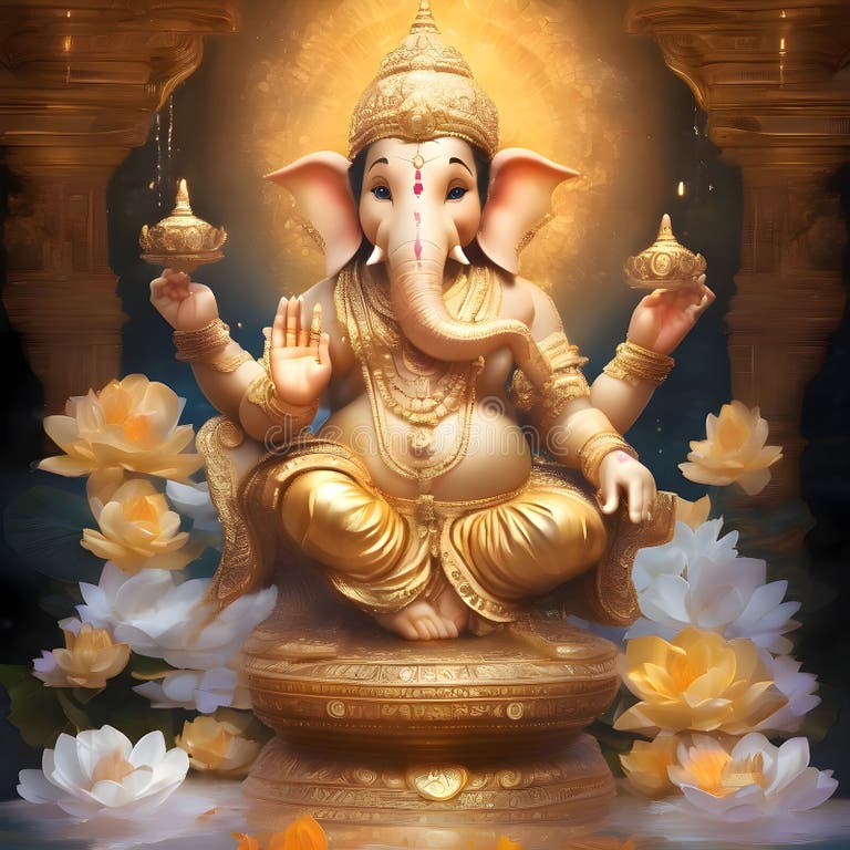 A Powerful Depiction of Lord Ganesha Seated on an Enchanted Lotus ... A Powerful Depiction of Lord Ganesha Seated on an Enchanted Lotus ...