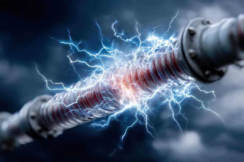 Electric Current Flows through a Metal Conduit with Dramatic Lightning ...