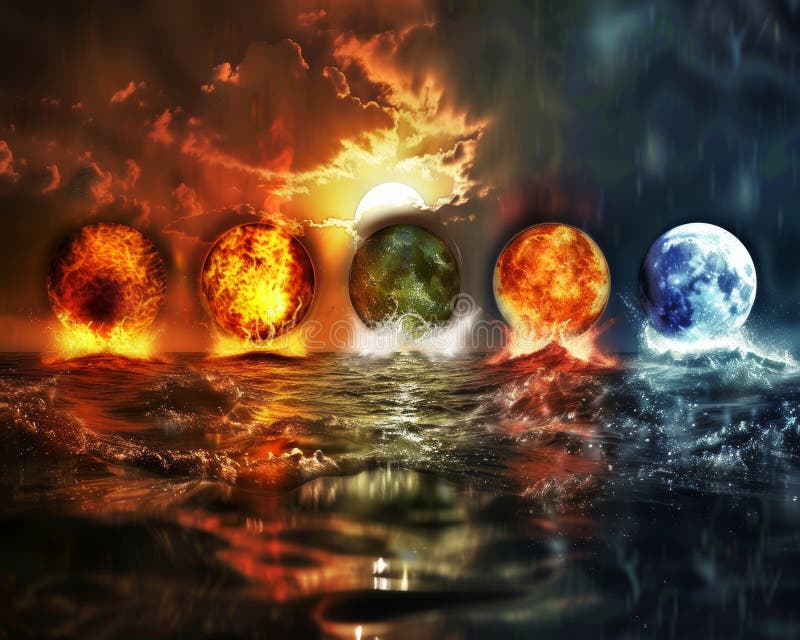 Powerful Display of Natural Forces Air, Water, Fire, Earth, and Space ...