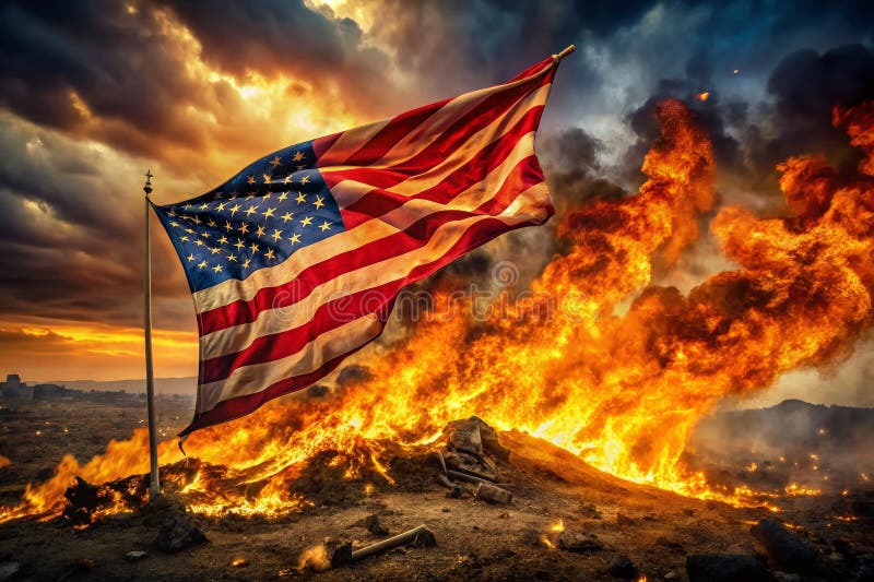 A Powerful and Disturbing Image of an American Flag in Flames Exploring ...