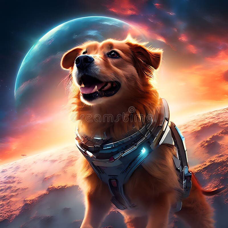 An Intrepid Dog in the Space. Generative AI. Stock Illustration ...