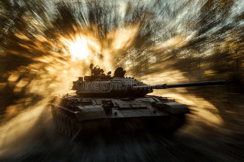 A Powerful Double-exposure Photograph of a Tank Moving Forward, Infused ...