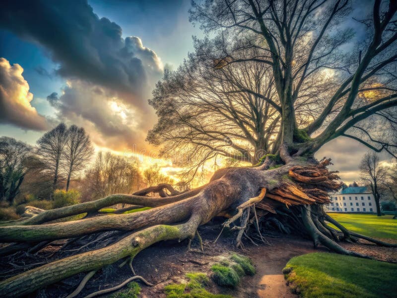 A Powerful Double Exposure of a Uprooted Tree in an Urban Park ...