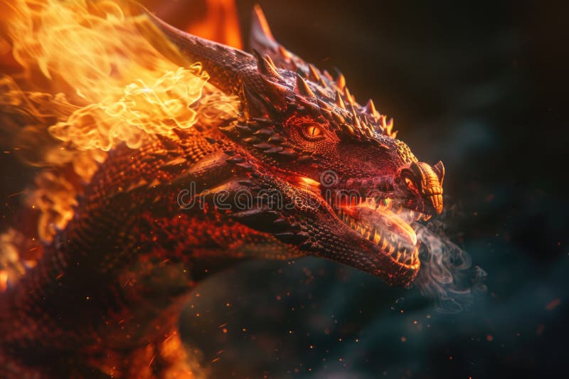 A Powerful Dragon Breathing Fire. Suitable for Fantasy Themes Stock ...