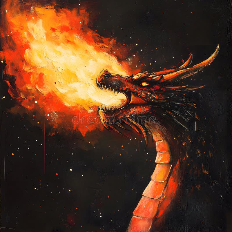 A Powerful Dragon Unleashes a Stream of Blazing Fire from Its Open Jaws ...
