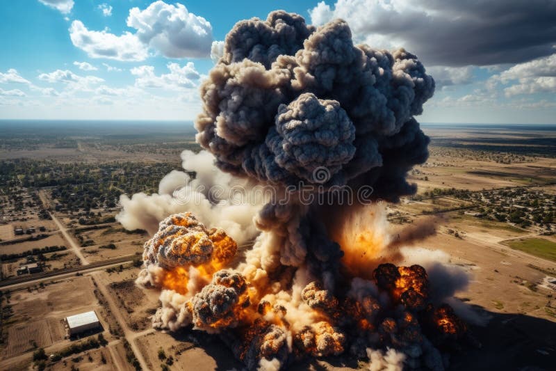 A Powerful and Dramatic Explosion of Smoke and Fire Captured in the Air ...