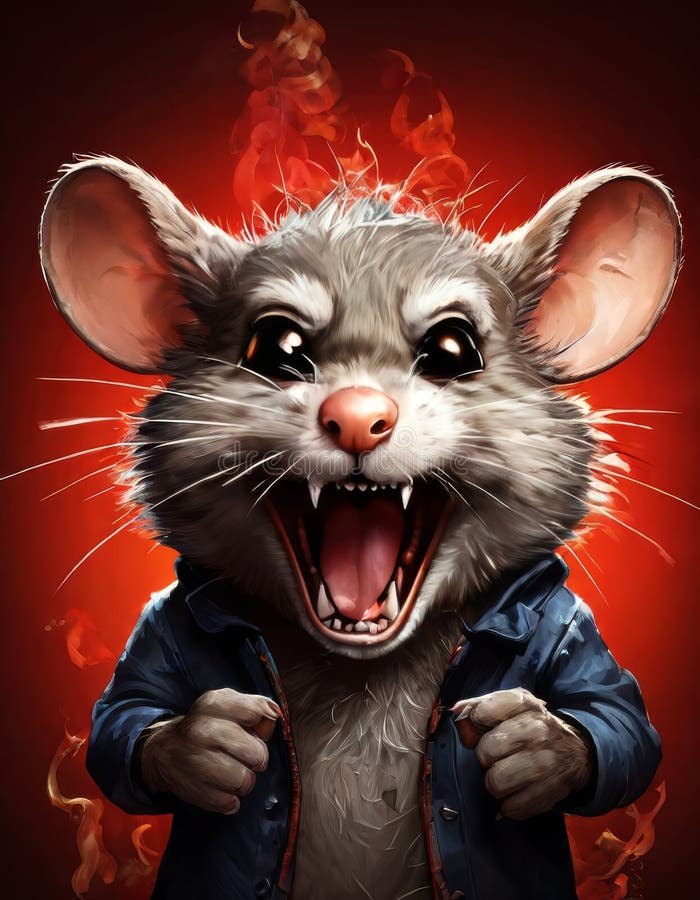 Angry Mouse in Front of Fire with Bared Teeth and Clenched Fists Stock ...