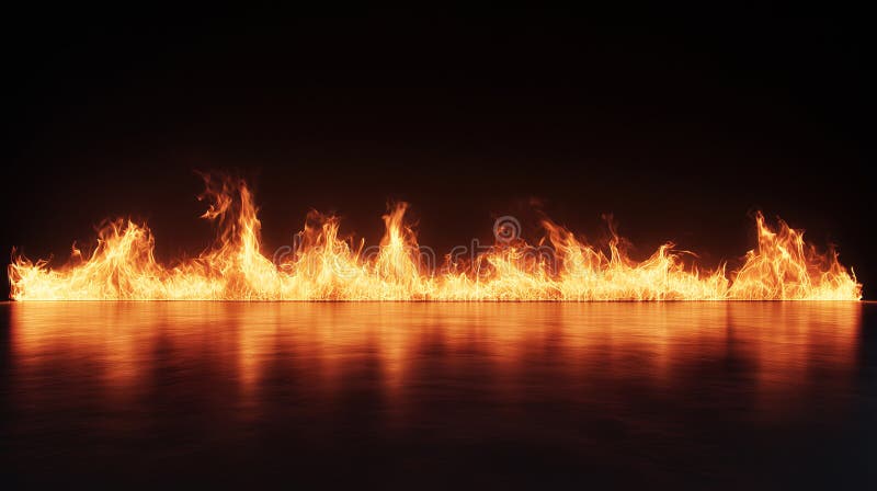 Horizontal Flames with Dramatic Light and Shadow Effects Against Black ...