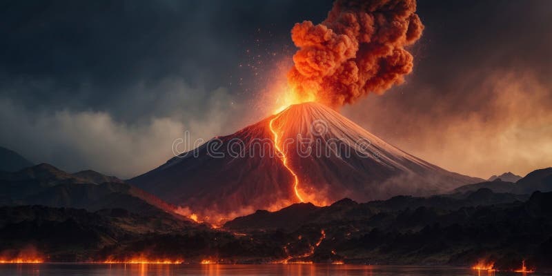 Powerful and Dramatic Scene of an Erupting Volcano. Stock Photo - Image ...