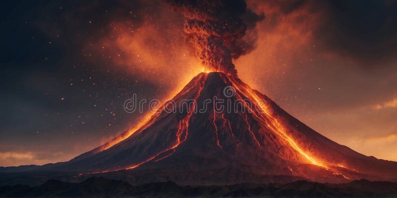 Powerful and Dramatic Scene of an Erupting Volcano. Stock Photo - Image ...