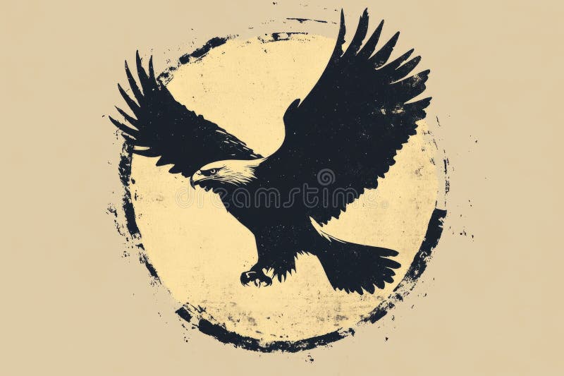 Powerful Eagle Flying with Wide Wings on a Vintage Textured Background ...