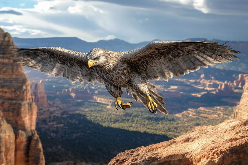 Majestic Eagle Soaring Over a Dramatic Landscape with Mountains and ...