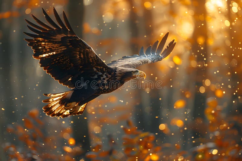 Majestic Eagle Soaring through Autumn Forest at Golden Hour Generative ...