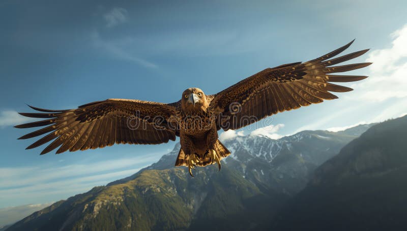 Majestic Eagle Soars Over Snow-Capped Mountains Stock Illustration ...