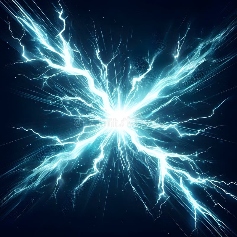 Powerful Electric Lightning Bolts Spreading from Bright Energy Core on ...