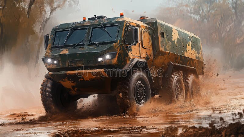 Powerful Electric Vehicle Navigating through Muddy Terrain in a Rugged ...