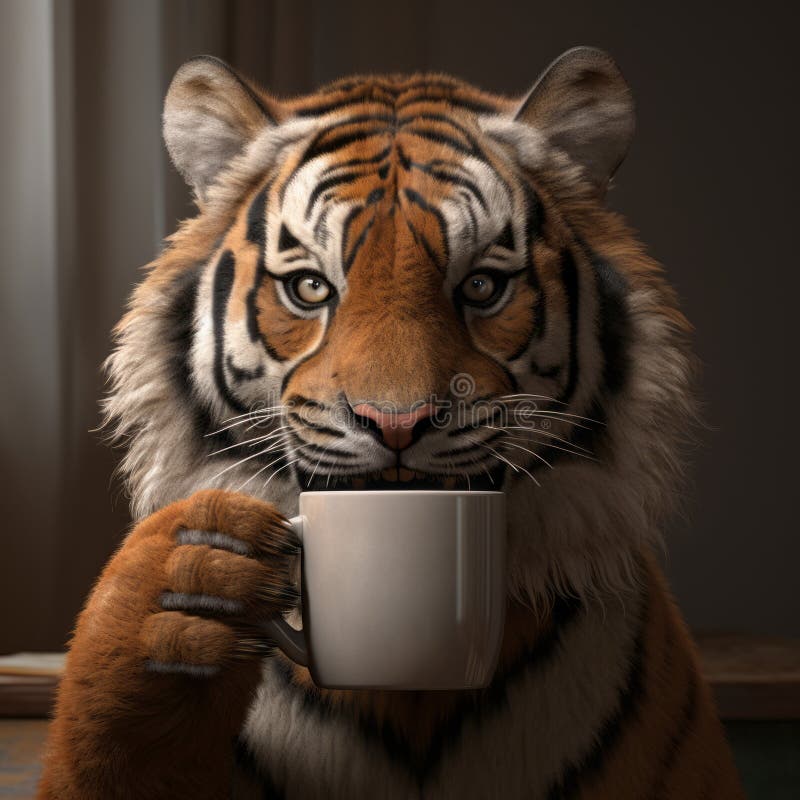 Powerful and Emotive 3d Tiger Drinking Coffee in Unreal Engine Stock ...