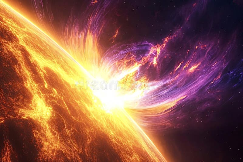 Powerful Energy Beam Hitting and Destroying Planet Surface Stock ...