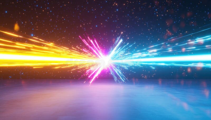 Powerful Energy Beams Colliding in Starry Space Creating Colorful Explosion Stock Illustration ...