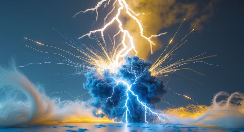 Powerful Energy Blast Electric Discharge Lightning Collision Abstract ...