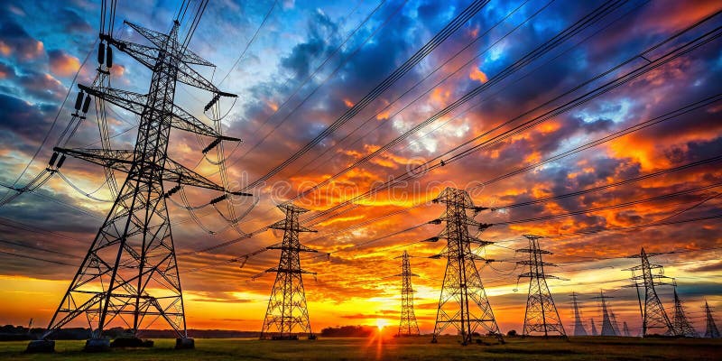 Powerful Energy Transmission Lines Spanning a Dramatic Sky a Stunning ...