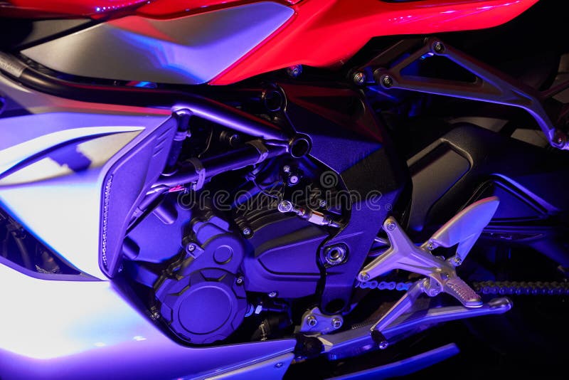 The Powerful Engine of a Modern Motorcycle Closeup. the Layout of the ...