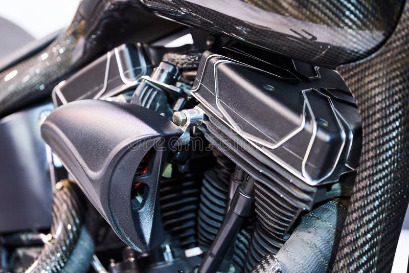 The Powerful Engine Of A Modern Motorcycle Closeup. The Layout Of The ...