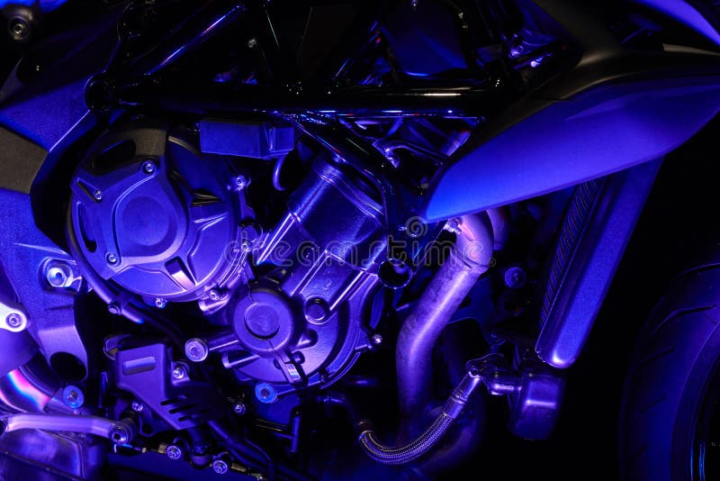 The Powerful Engine of a Modern Motorcycle Closeup. the Layout of the ...