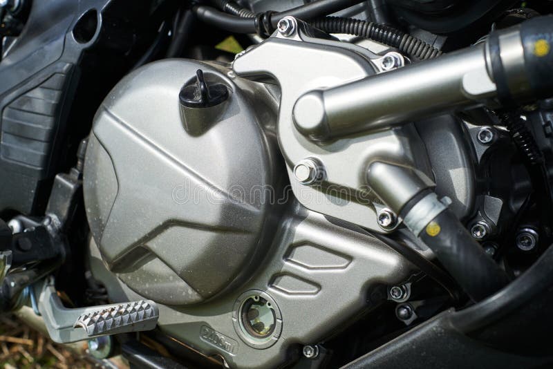 The Powerful Engine of a Modern Motorcycle Closeup. the Layout of the ...