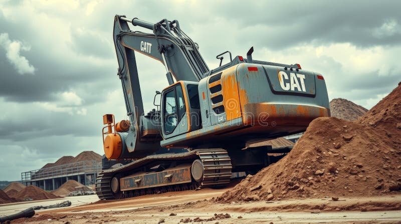 Heavy Excavator at Construction Site Industrial Earthmoving Equipment ...