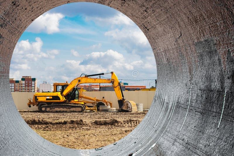 Powerful Excavator at the Construction Site. View of the Excavator ...