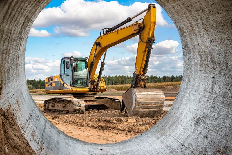 Powerful Excavator at the Construction Site. View of the Excavator ...