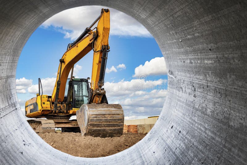 Powerful Excavator at the Construction Site. View of the Excavator ...