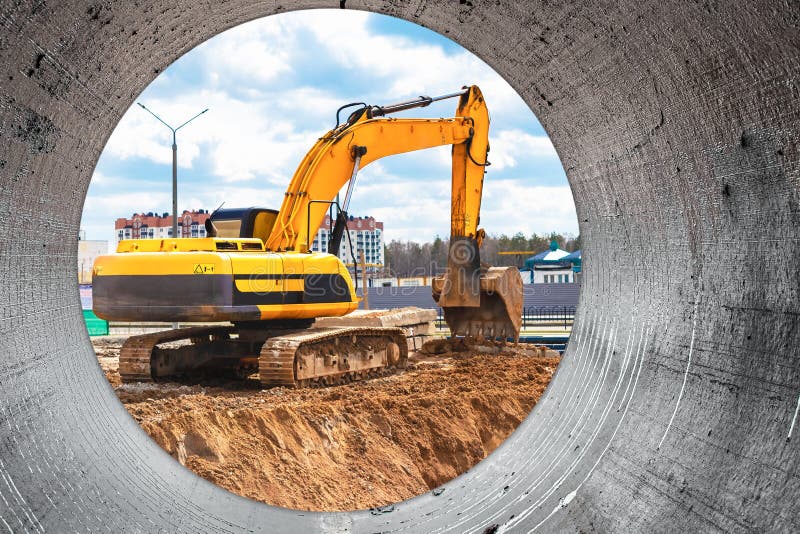 Powerful Excavator at the Construction Site. View of the Excavator ...