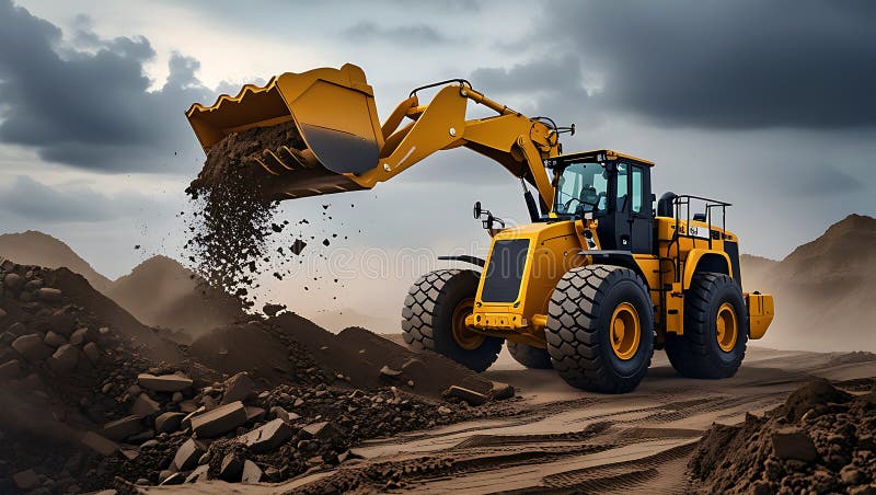 Powerful Excavator Loading Dirt in a Construction Site Stock ...
