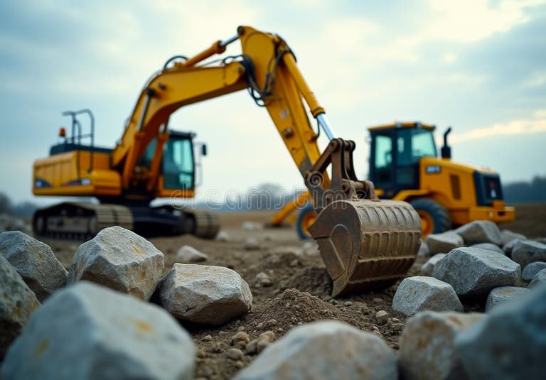 Powerful Excavator at Work: Construction Site in Action" Stock Photo ...