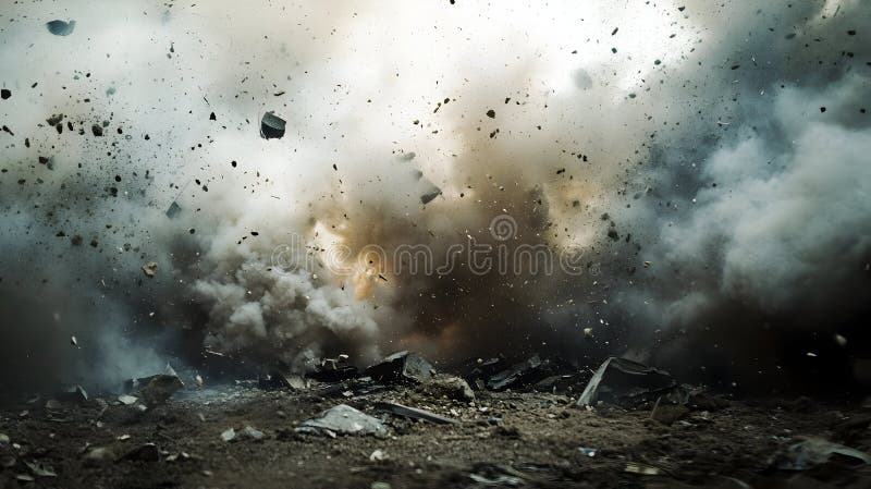 Powerful Explosion Amidst Debris and Dust Cloud Stock Photo - Image of ...