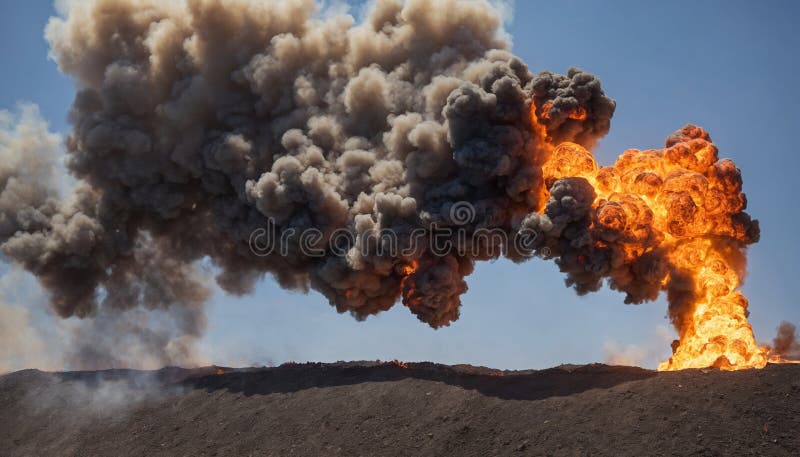 Powerful Explosion Background with Flames and Smoke Stock Illustration ...