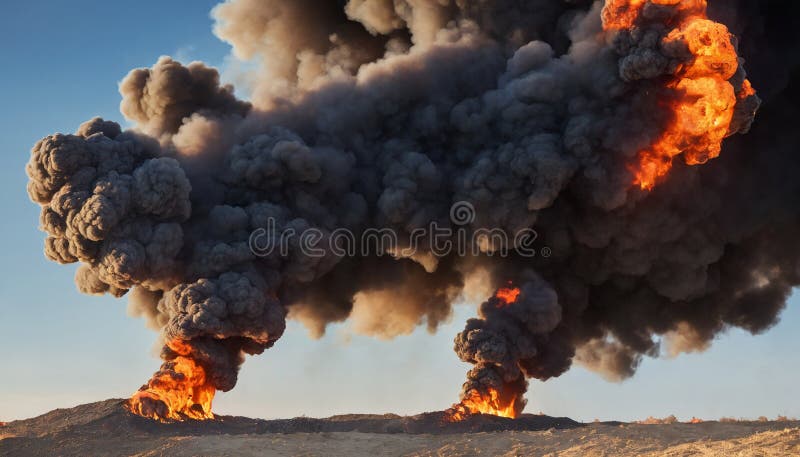 Powerful Explosion Background with Flames and Smoke Stock Illustration ...