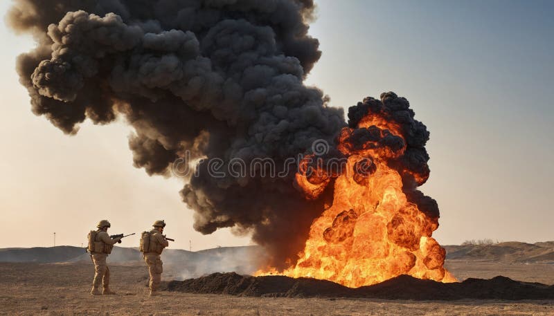 Powerful Explosion Background with Flames and Smoke Stock Illustration ...